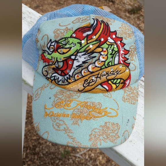 Ed Hardy | Accessories | Ed Hardy Rhinestone Dragon Trucker Hat Nwt ...